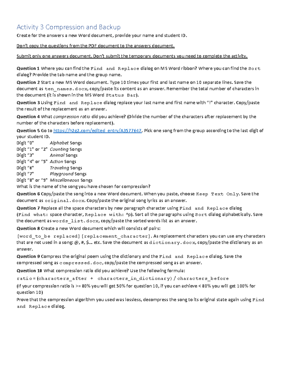 Activity 3 Compression and Backup - Instructions - Activity 3 ...