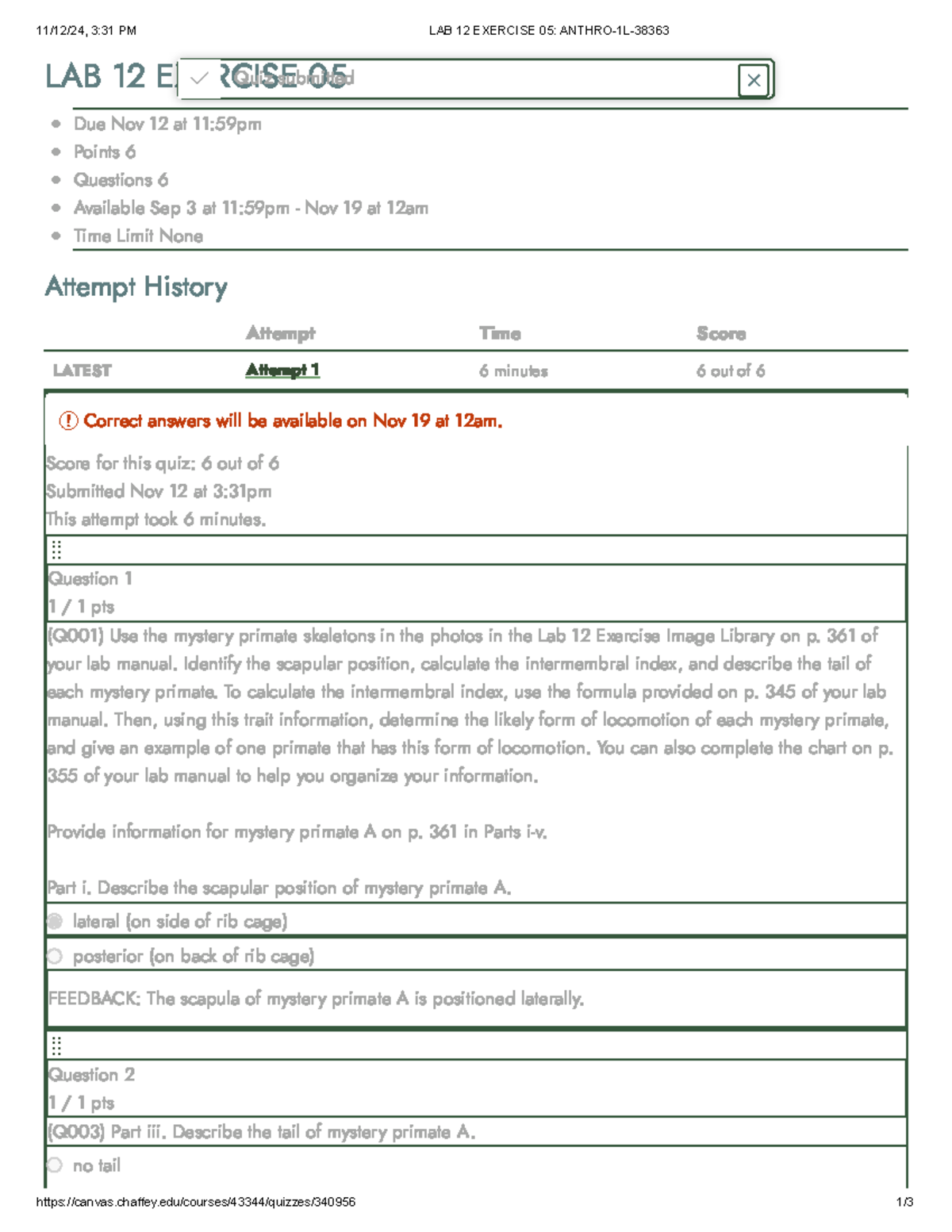 LAB 12 Exercise 05 Anthro-1L-38363 - LAB 12 EXERCISE 05 Due Nov 12 at ...