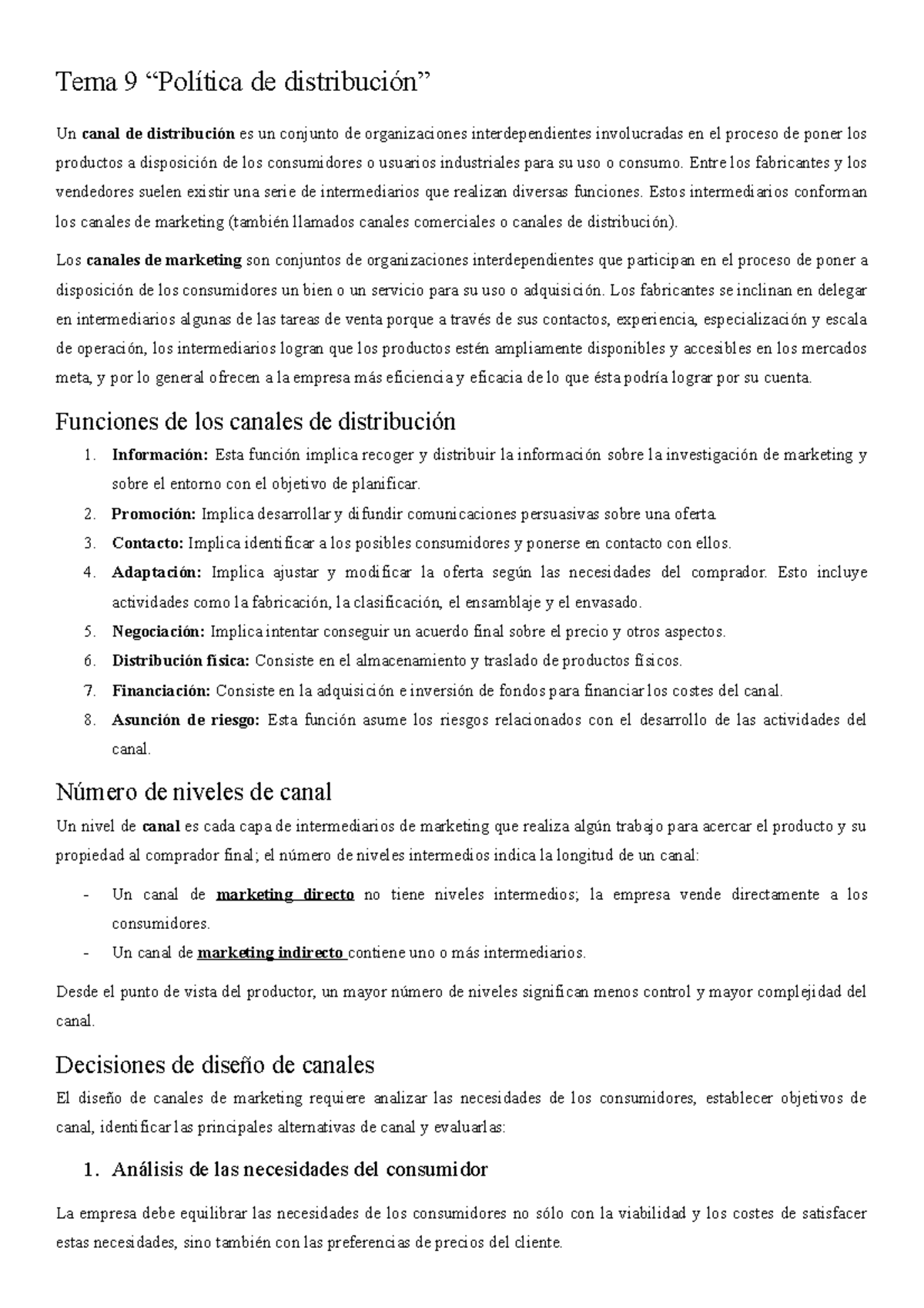 Tema 9 Política de distribución - Tema 9 “Política de distribución” Un ...