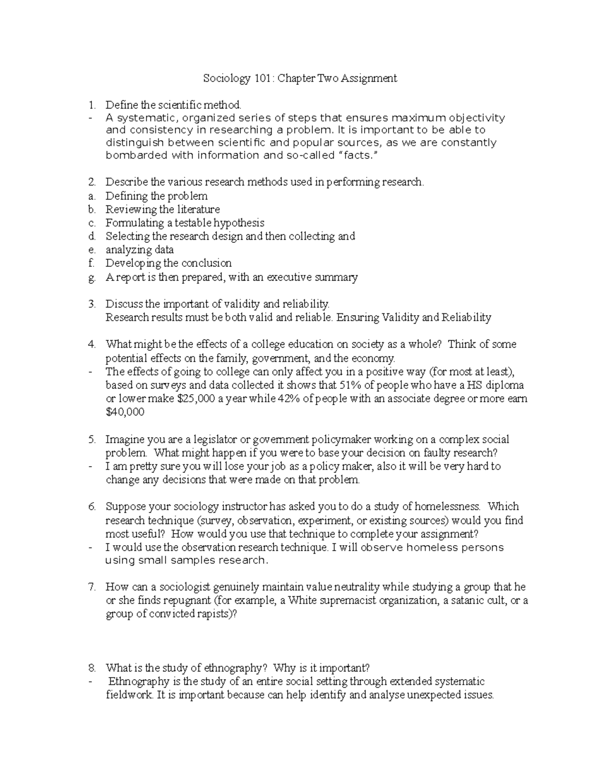 Chapter 2 - SOC - Sociology 101: Chapter Two Assignment Define the ...