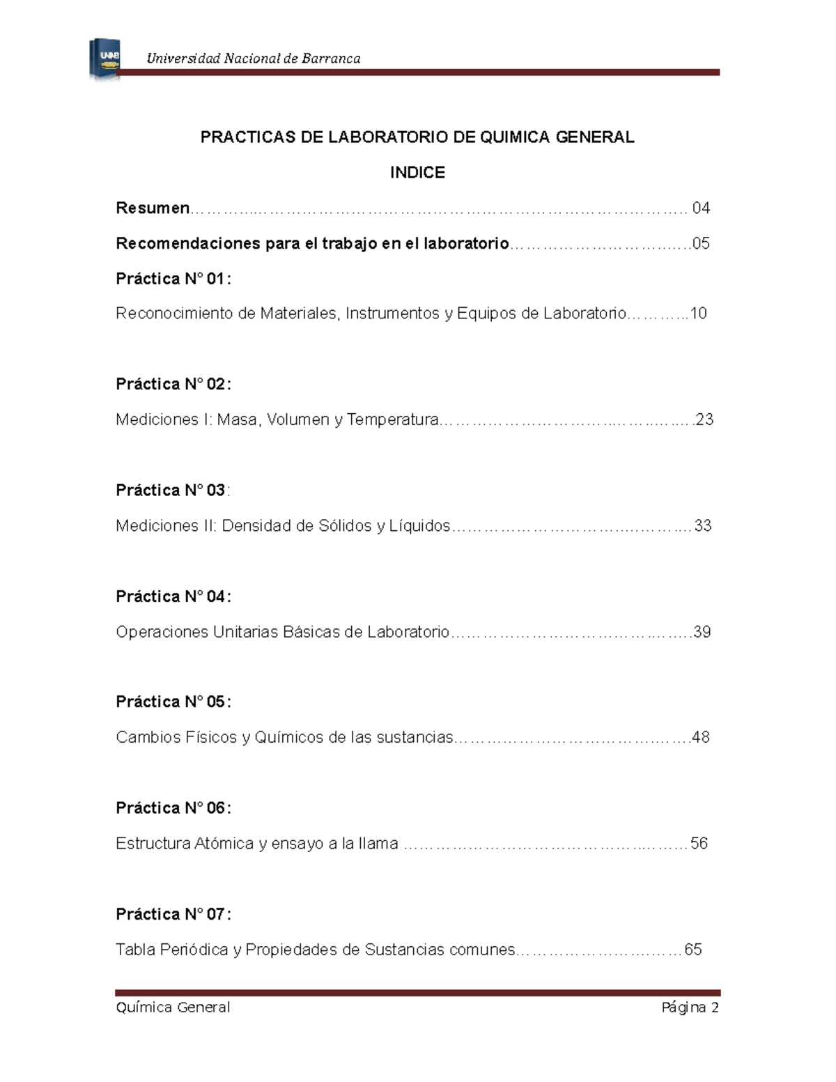 Manual de practicas de Quimica General U - PRACTICAS DE LABORATORIO DE ...