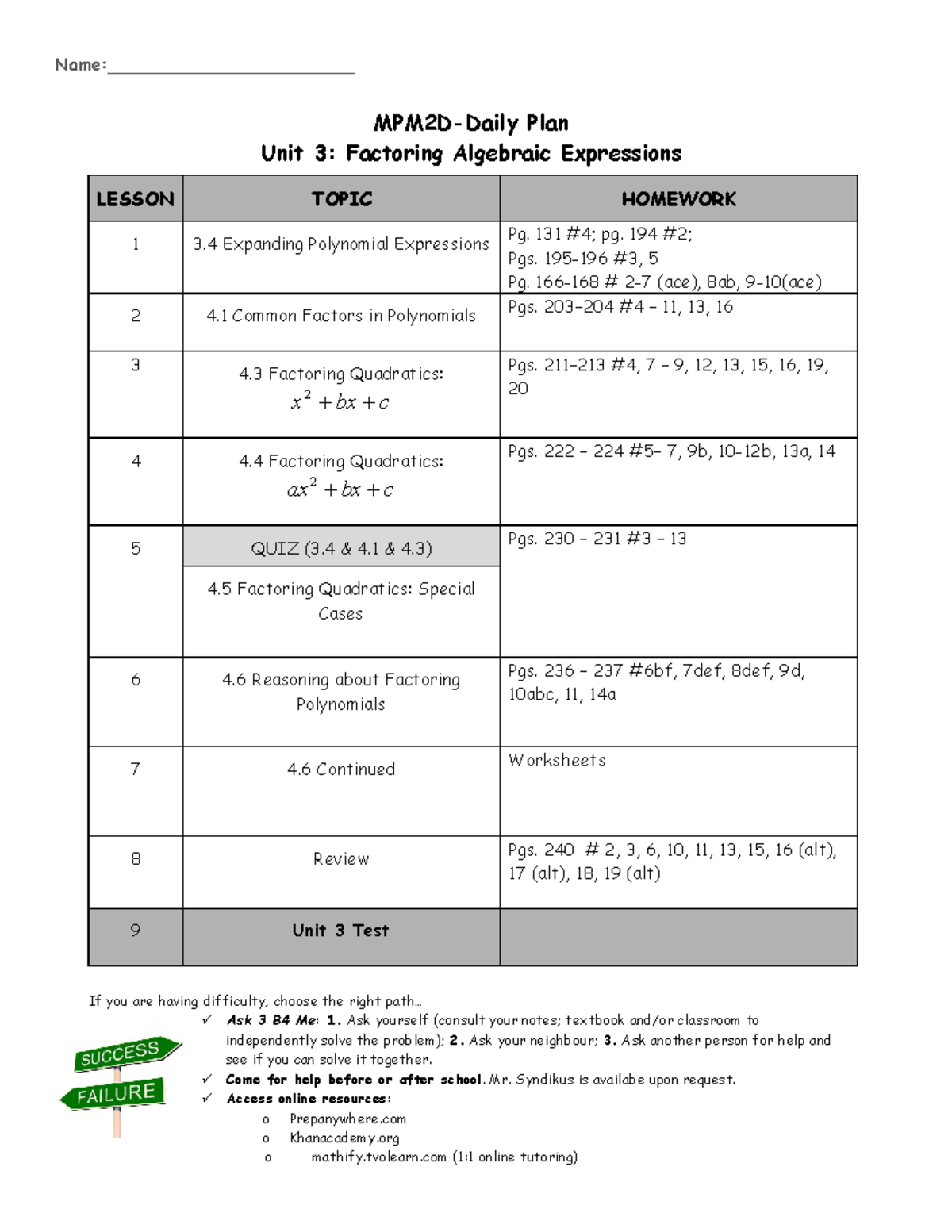 Unit 3 Woorkbook - adfaDFA - ####### Name:_______________________ MPM2D ...