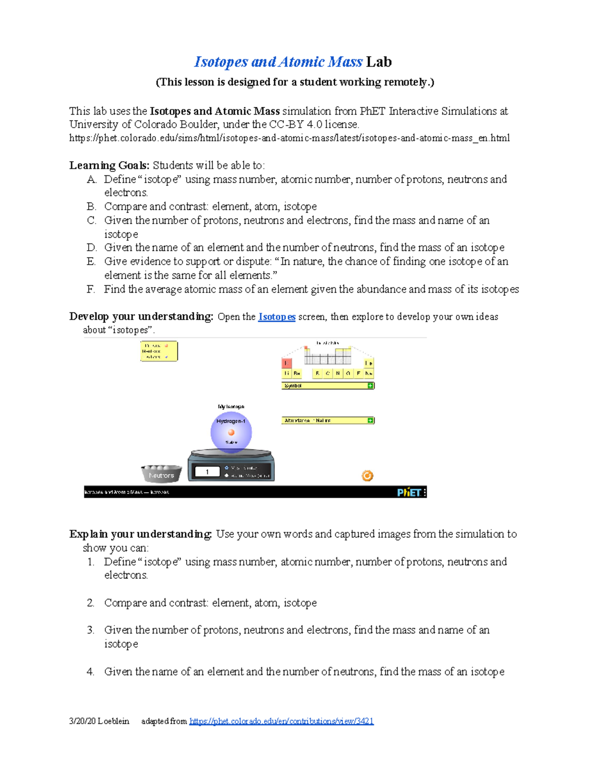 04-Isotope Remote Lab - isotope - Isotopes and Atomic Mass Lab (This ...