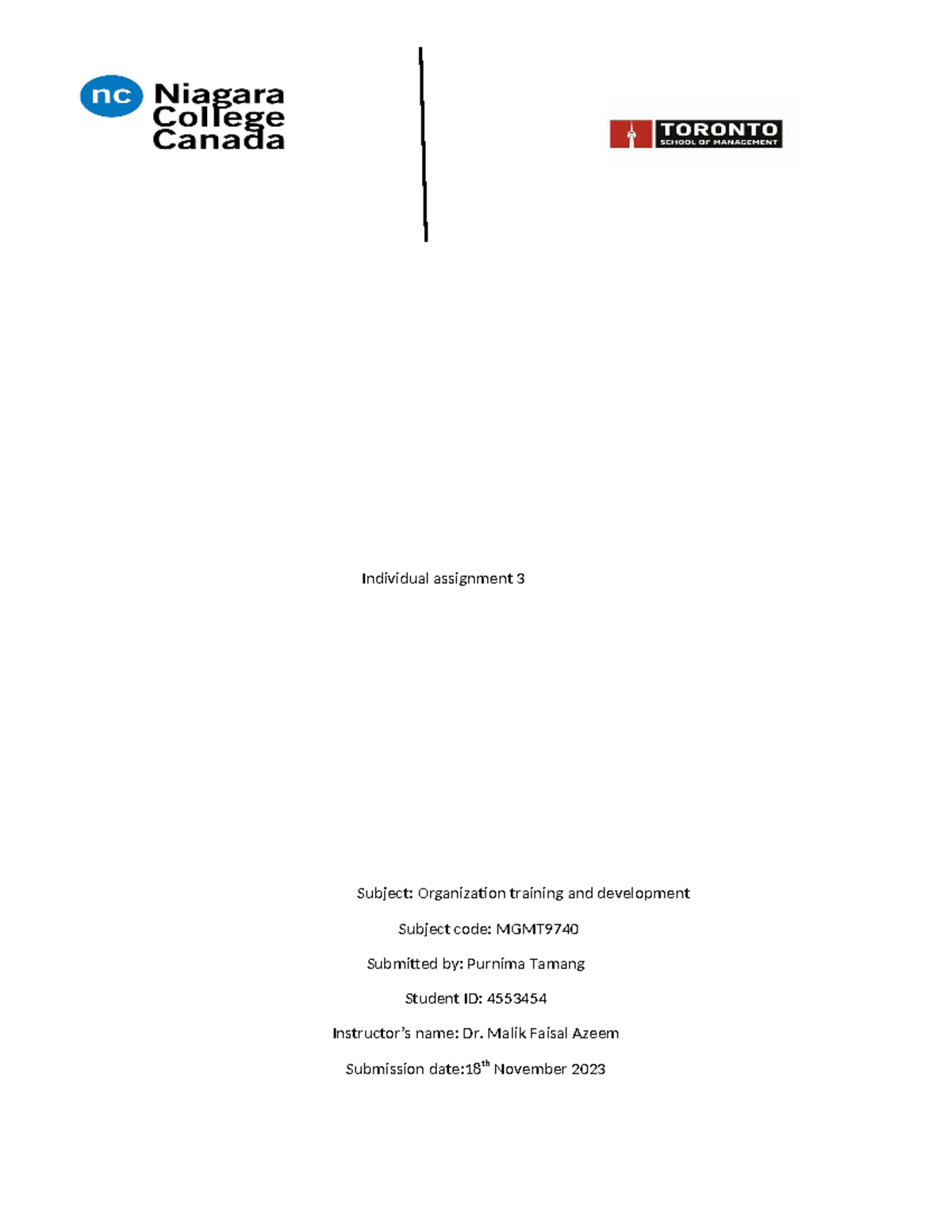 Individual assignment 3 td - Individual assignment 3 Subject: Organization training and ...