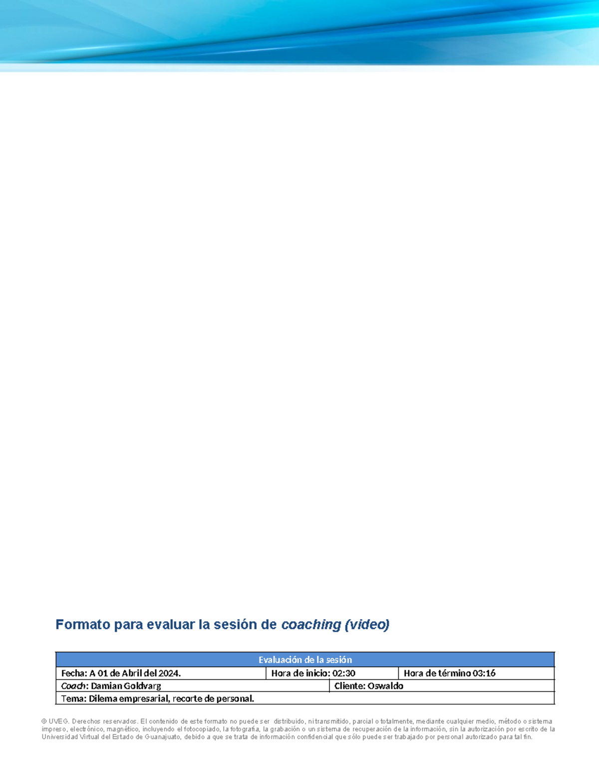 Formato para evaluar la sesión de coaching (video) - Formato para ...