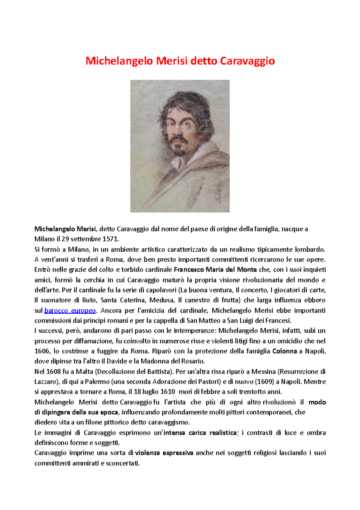 Il Caravaggio - Michelangelo Merisi detto Caravaggio Michelangelo ...