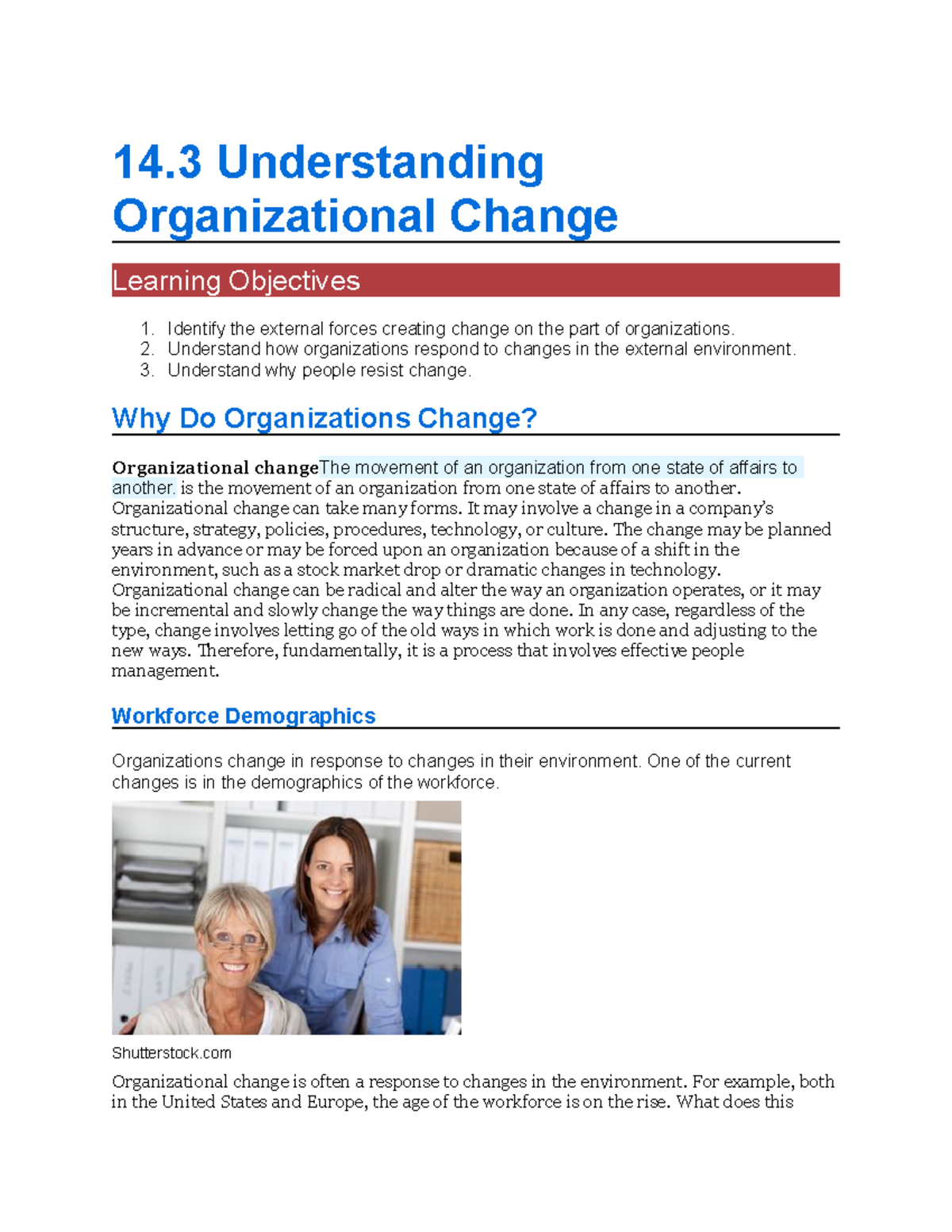 Understanding Organizational Change - Organizational Behavior - 14 ...