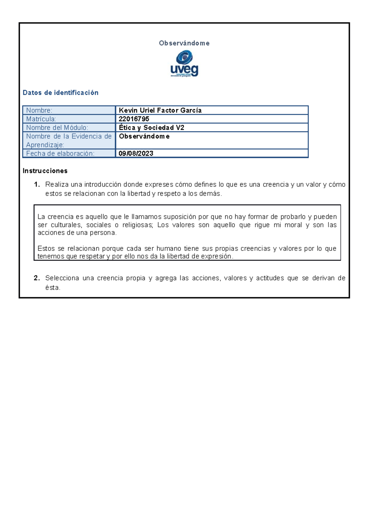 Factor Kevin B2 EA2 Observandome - Observándome Datos de identificación ...