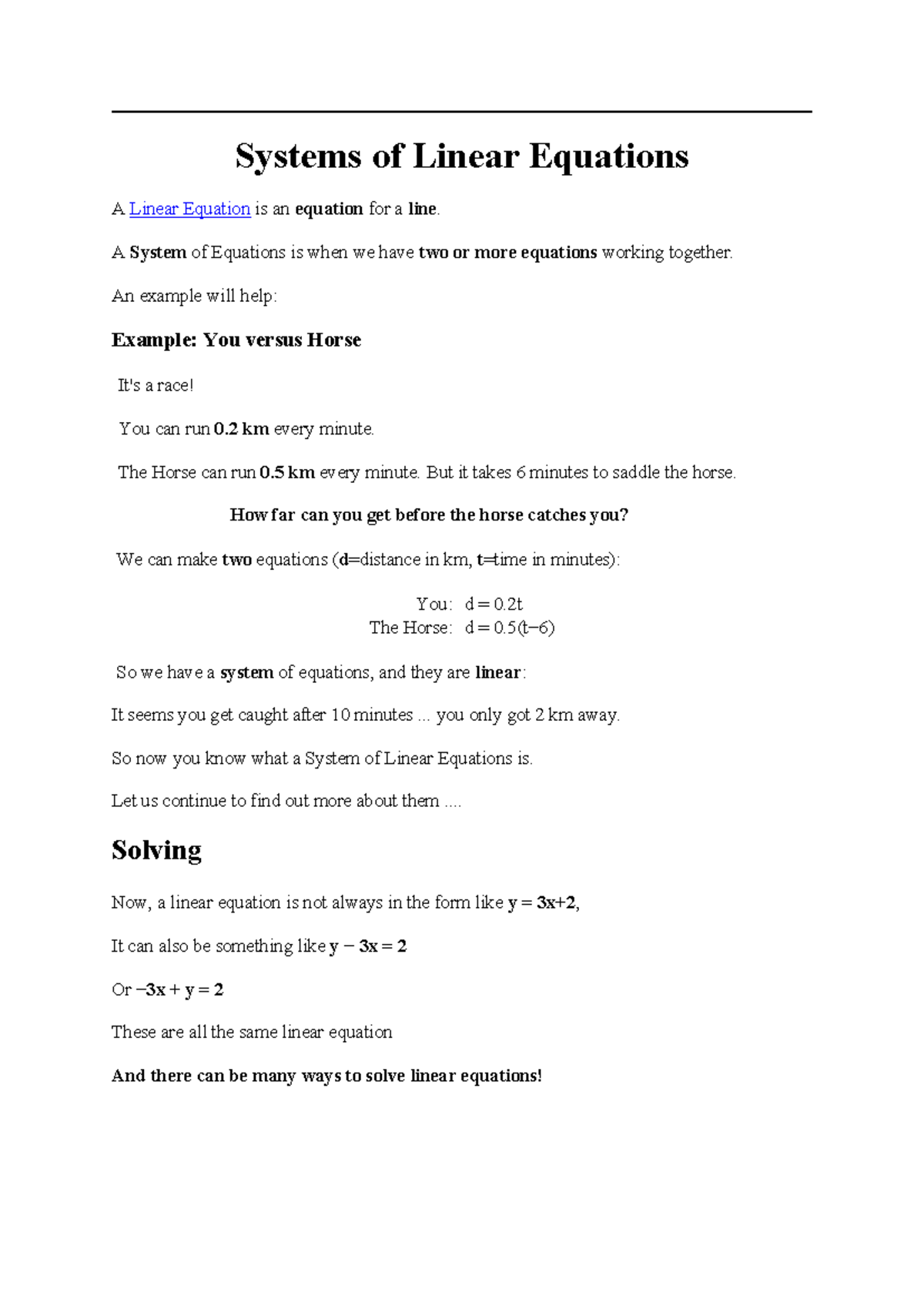 Systems of Linear Equations-1 - A System of Equations is when we have ...