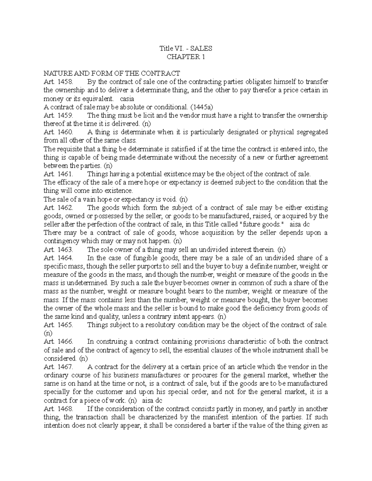 Business Laws and Regulations 2 Legal Basis - Law on Sales - Title VI ...