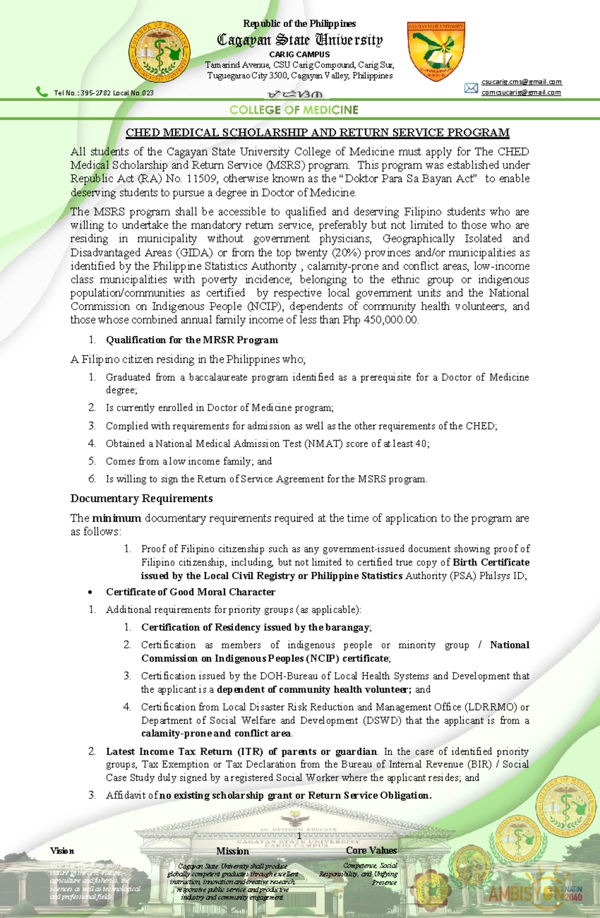 CHED Medical Scholarship and Return Service Program - Republic of the ...