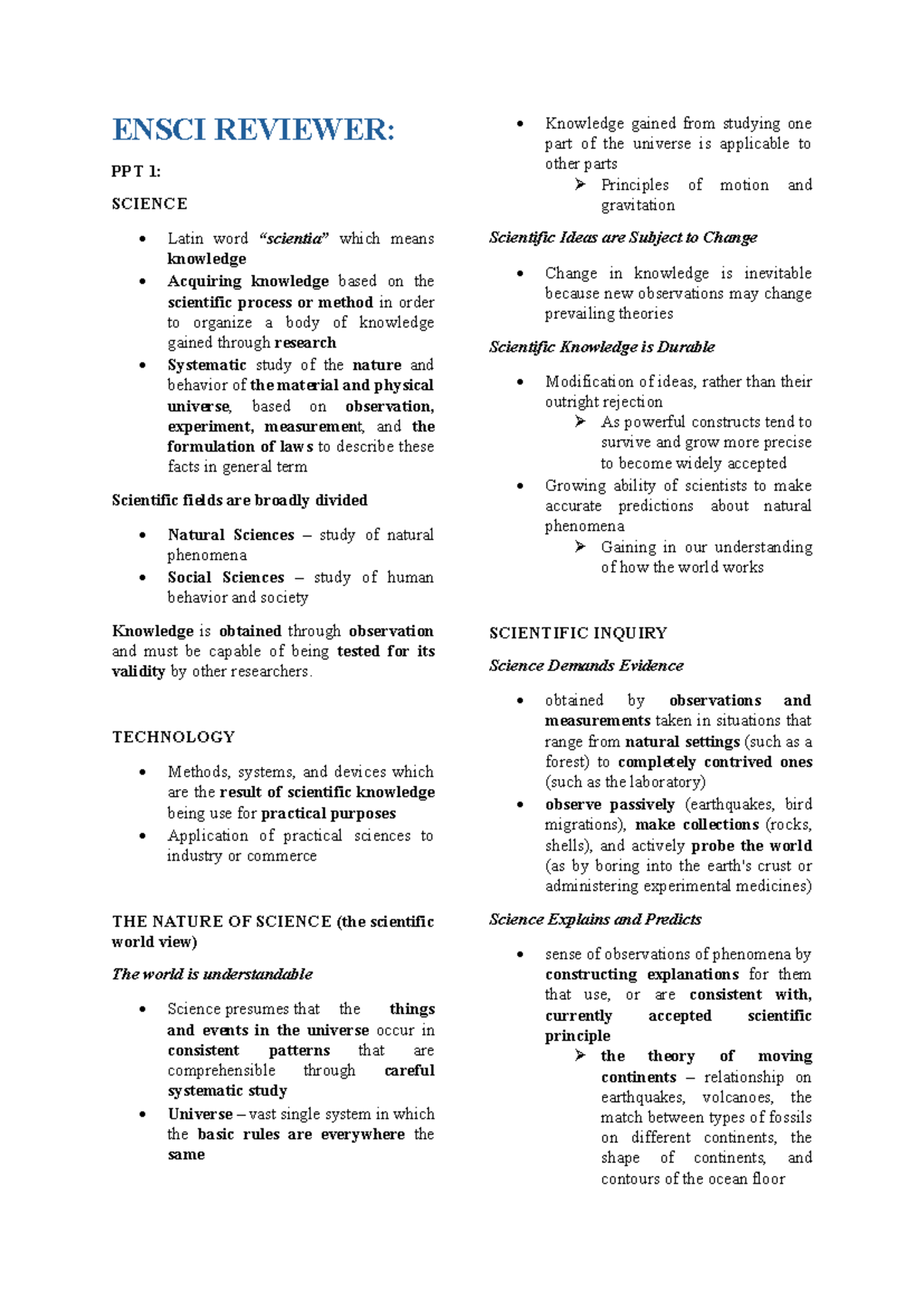 Ensci- Reviewer - nothing - ENSCI REVIEWER: PPT 1: SCIENCE Latin word ...