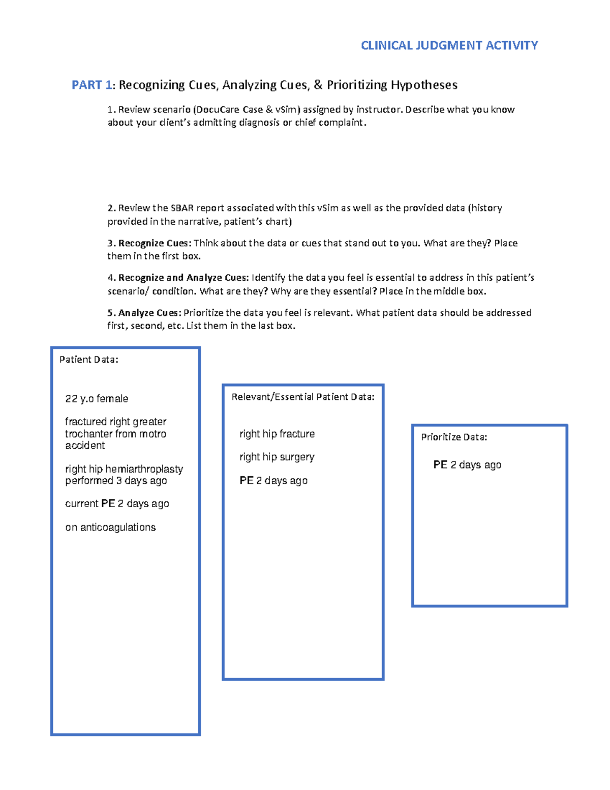 Pre-Sim Clinical Judgment Worksheet Finalized (10) - CLINICAL JUDGMENT ...