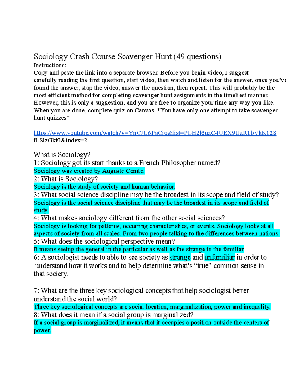 Sociology Crash Course Scavenger Hunt- Gianna Aragona - Google Docs ...