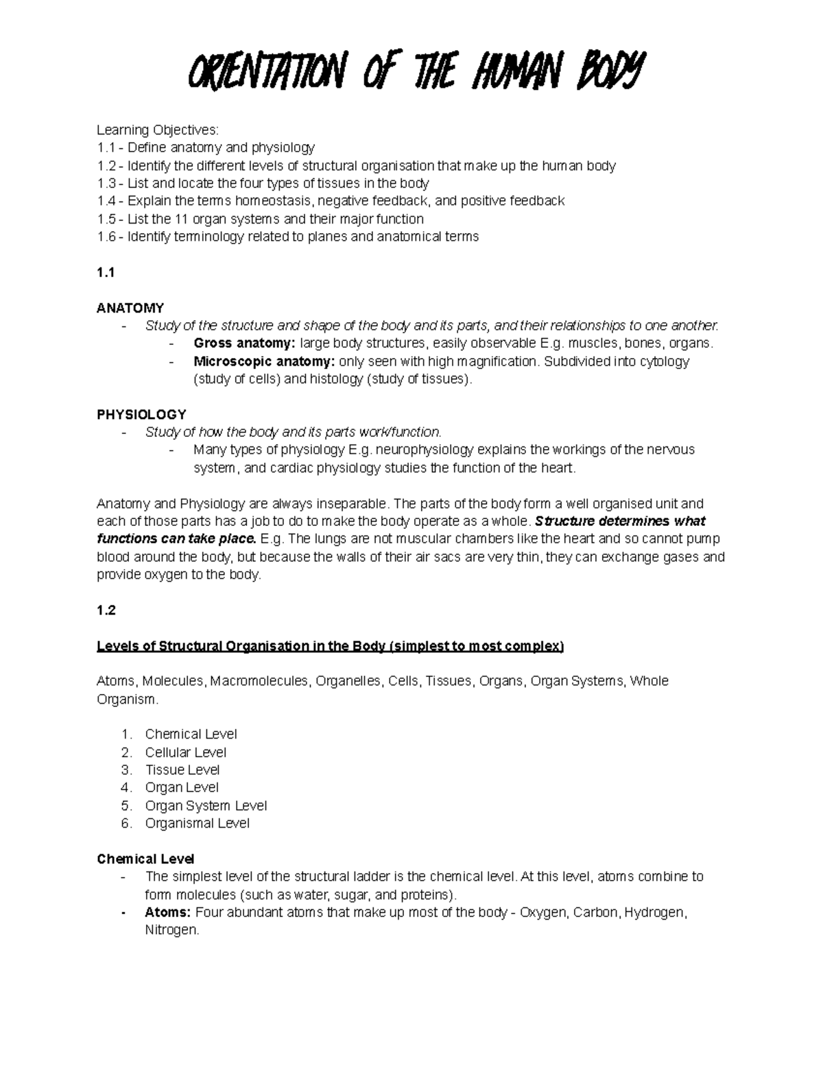 Orientation of the Human Body - WEEK 1 (Human Anatomy & Physiology 1 ...