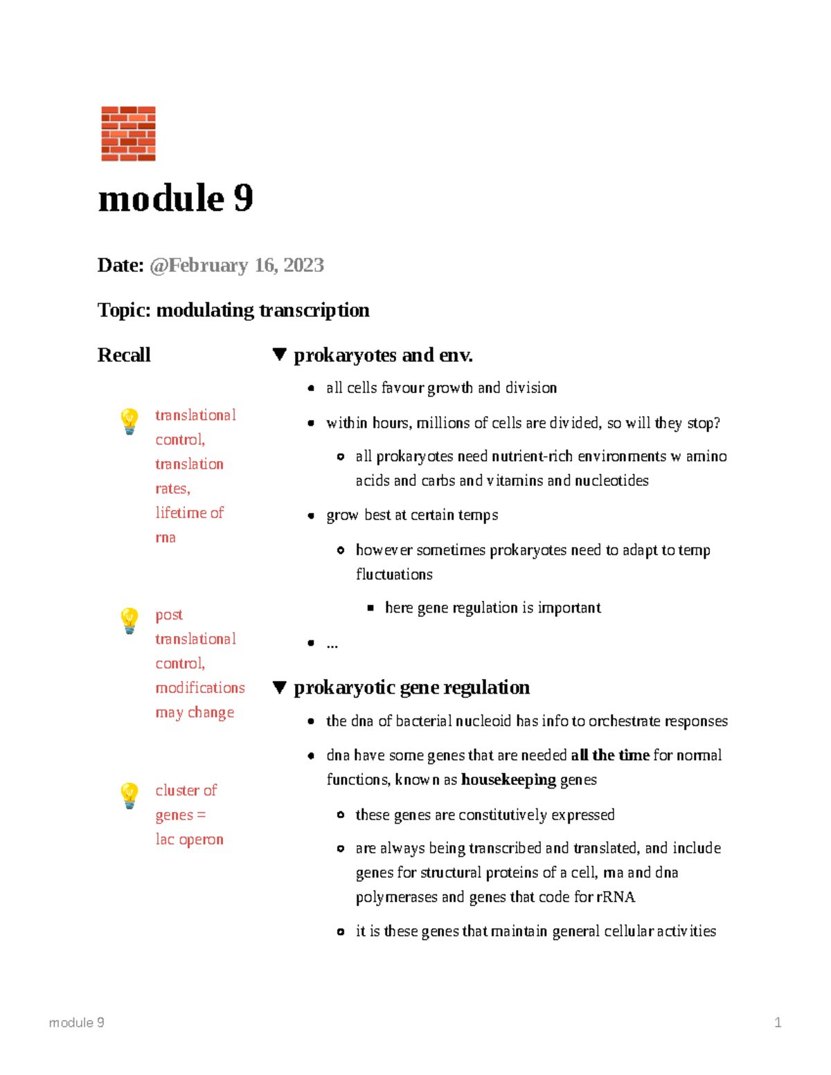 Module 9 - mod 9 - module 9 Date: Topic: modulating transcription ...