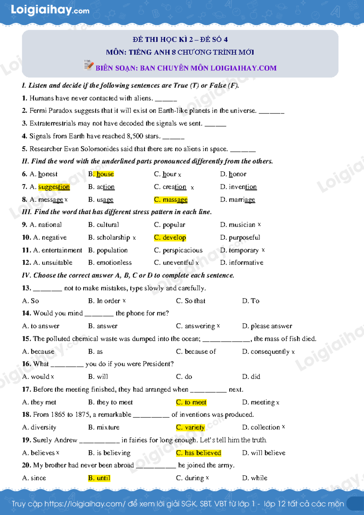 Minh 103 - 88888 - I. Listen and decide if the following sentences are ...