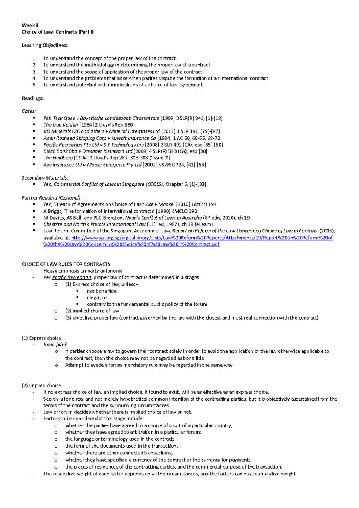 Week 9 - Prof Yip Man - Week 9 Choice of Law: Contracts (Part I ...