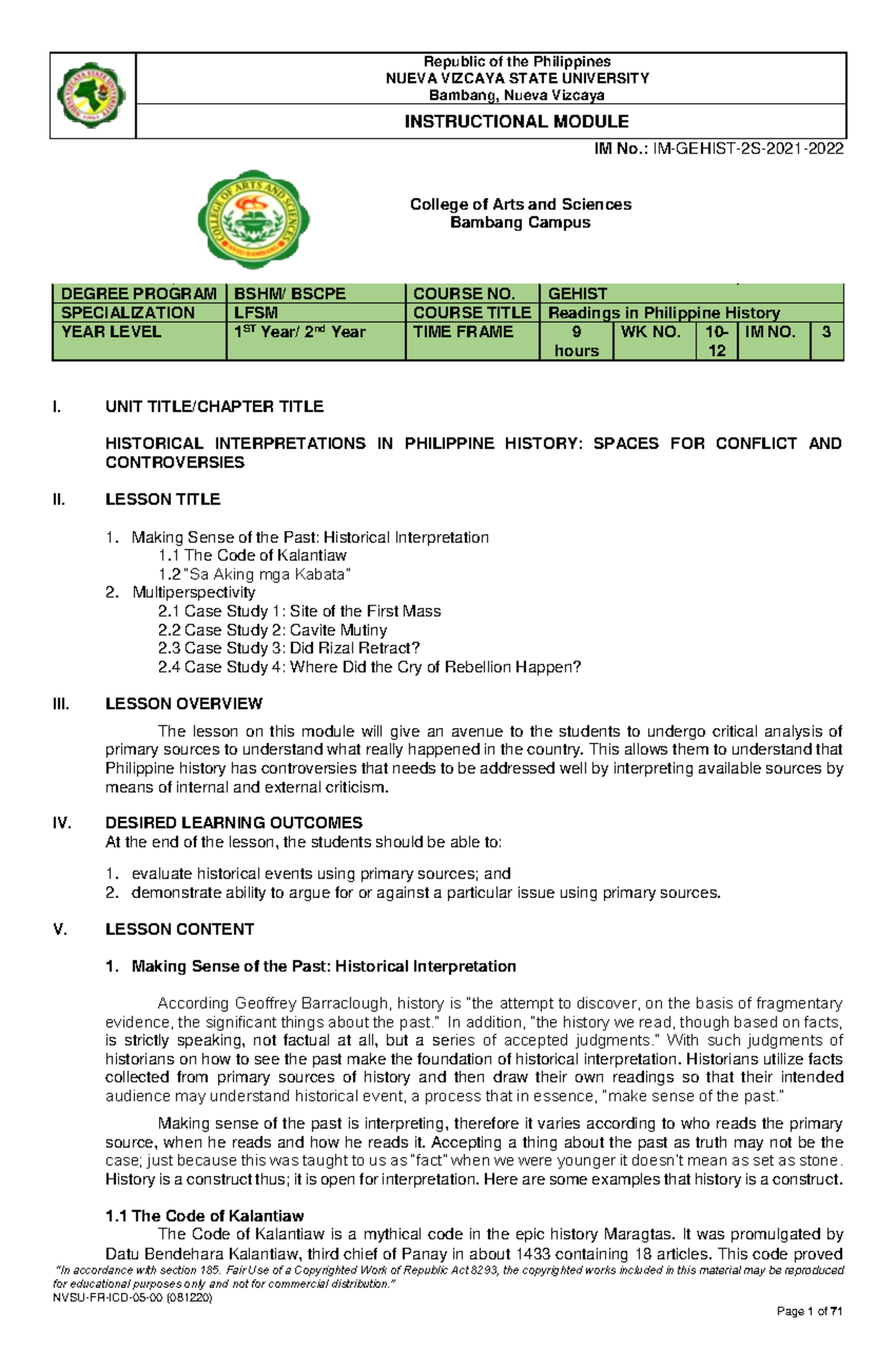 RPH Final Module revised - NUEVA VIZCAYA STATE UNIVERSITY Bambang, Nueva Vizcaya INSTRUCTIONAL ...