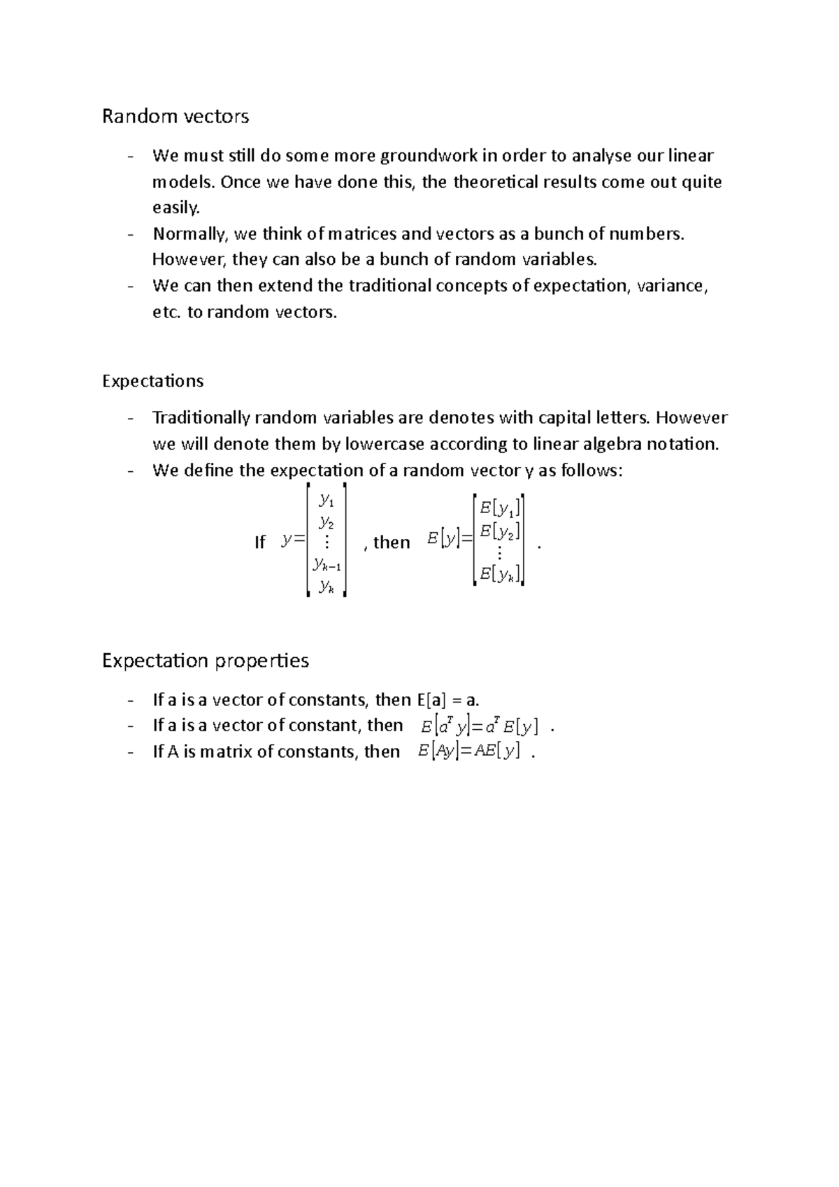 Lecture 4 - Random vectors We must still do some more groundwork in ...