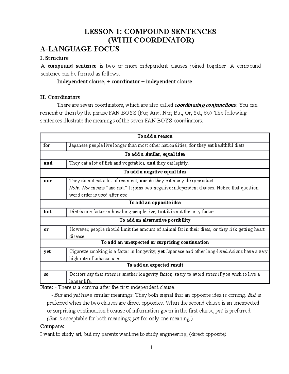 Lesson 1 writing level 2 - LESSON 1: COMPOUND SENTENCES (WITH ...