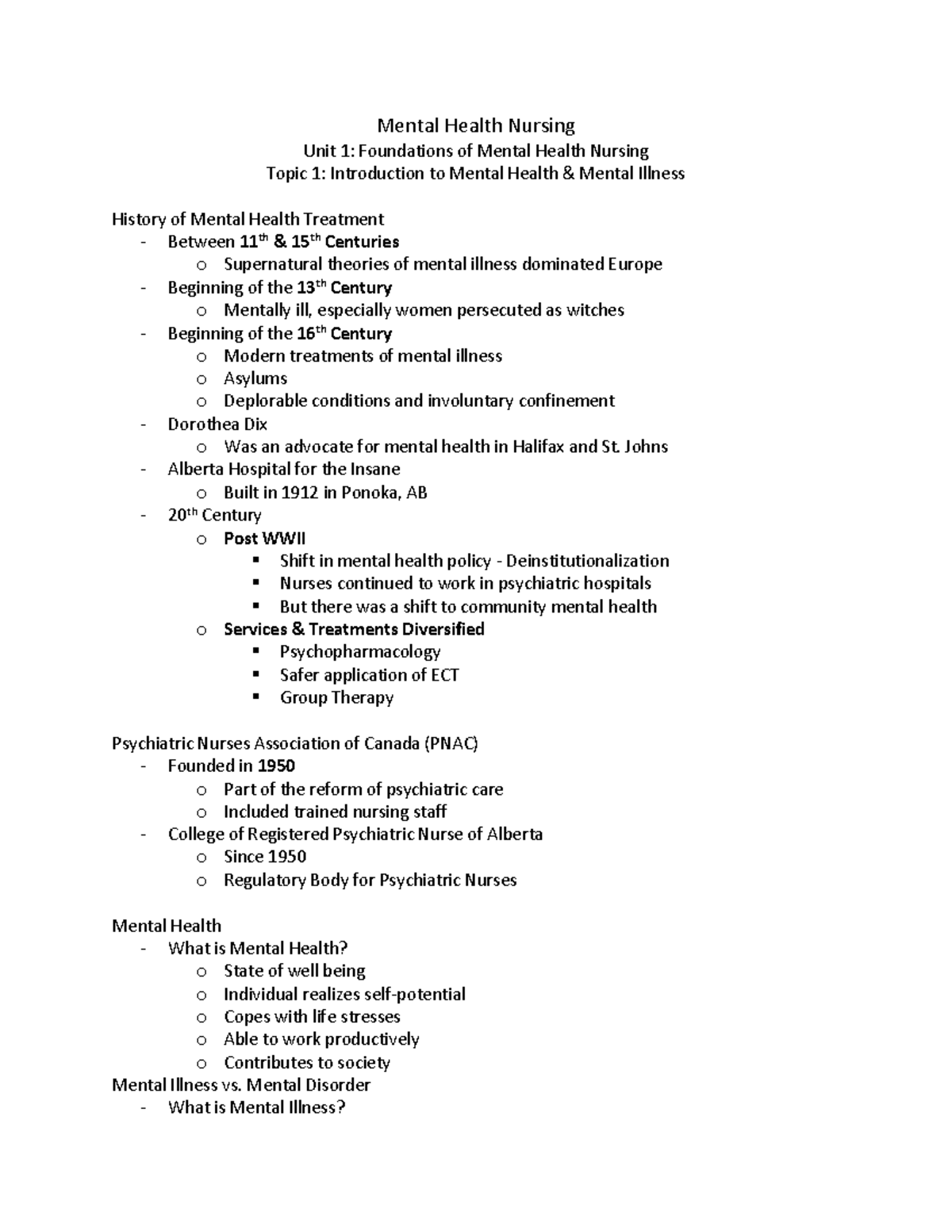 NFDN 2007 Notes - NFDN 2007 slos - Mental Health Nursing Unit 1 ...