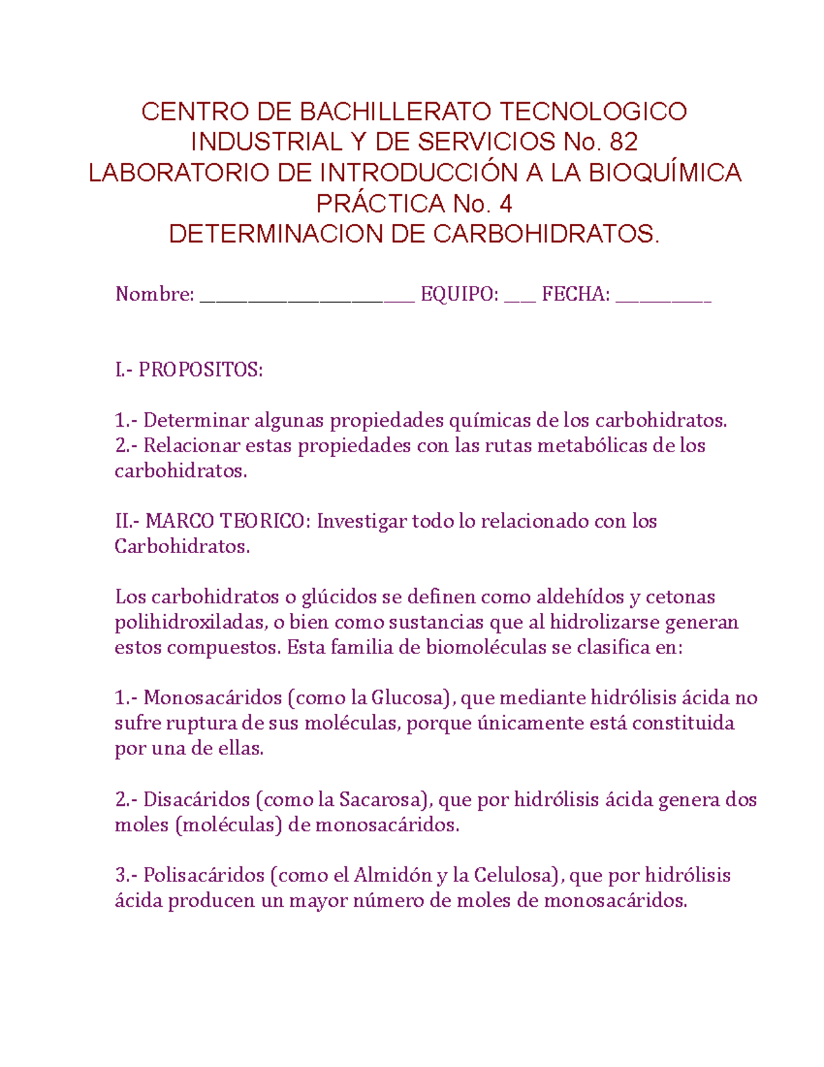 PR- Ctica 4.- Carbohidratos. Bioqu-MICA 2023 - CENTRO DE BACHILLERATO TECNOLOGICO INDUSTRIAL Y ...