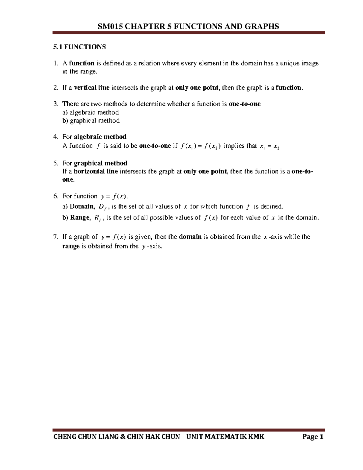 5.1 Functions - ?.............. - 5 FUNCTIONS A function is defined as ...