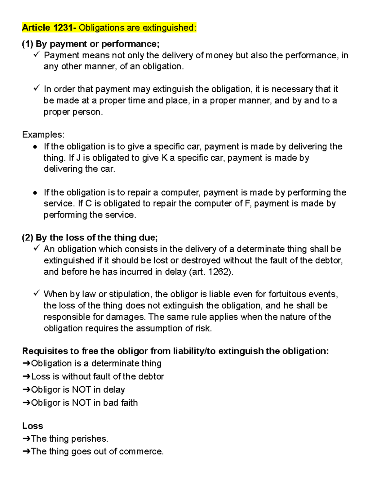 Article 1231-1240 Oblicon - Article 1231- Obligations are extinguished ...