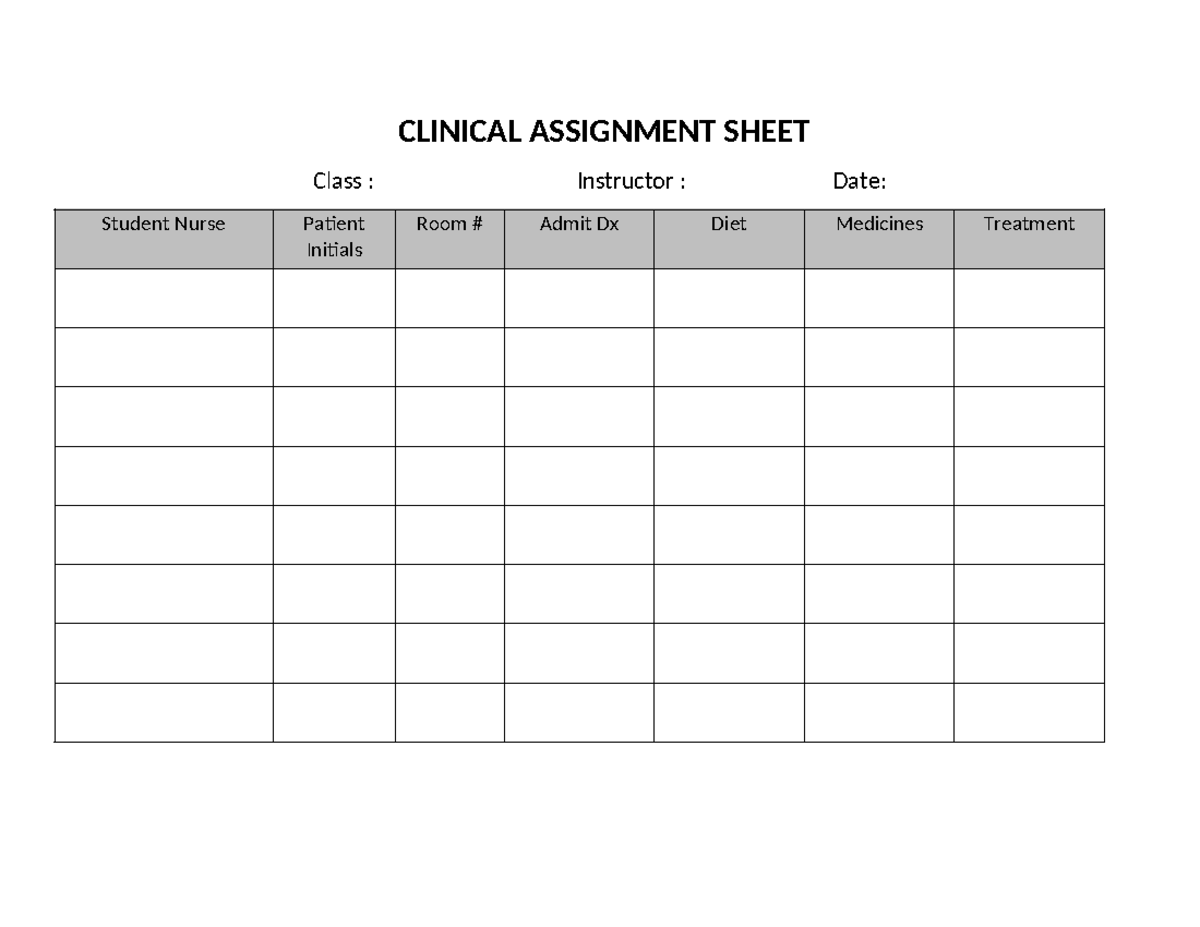 Clinical Assignment Sheet - PNR155 - CLINICAL ASSIGNMENT SHEET Class ...