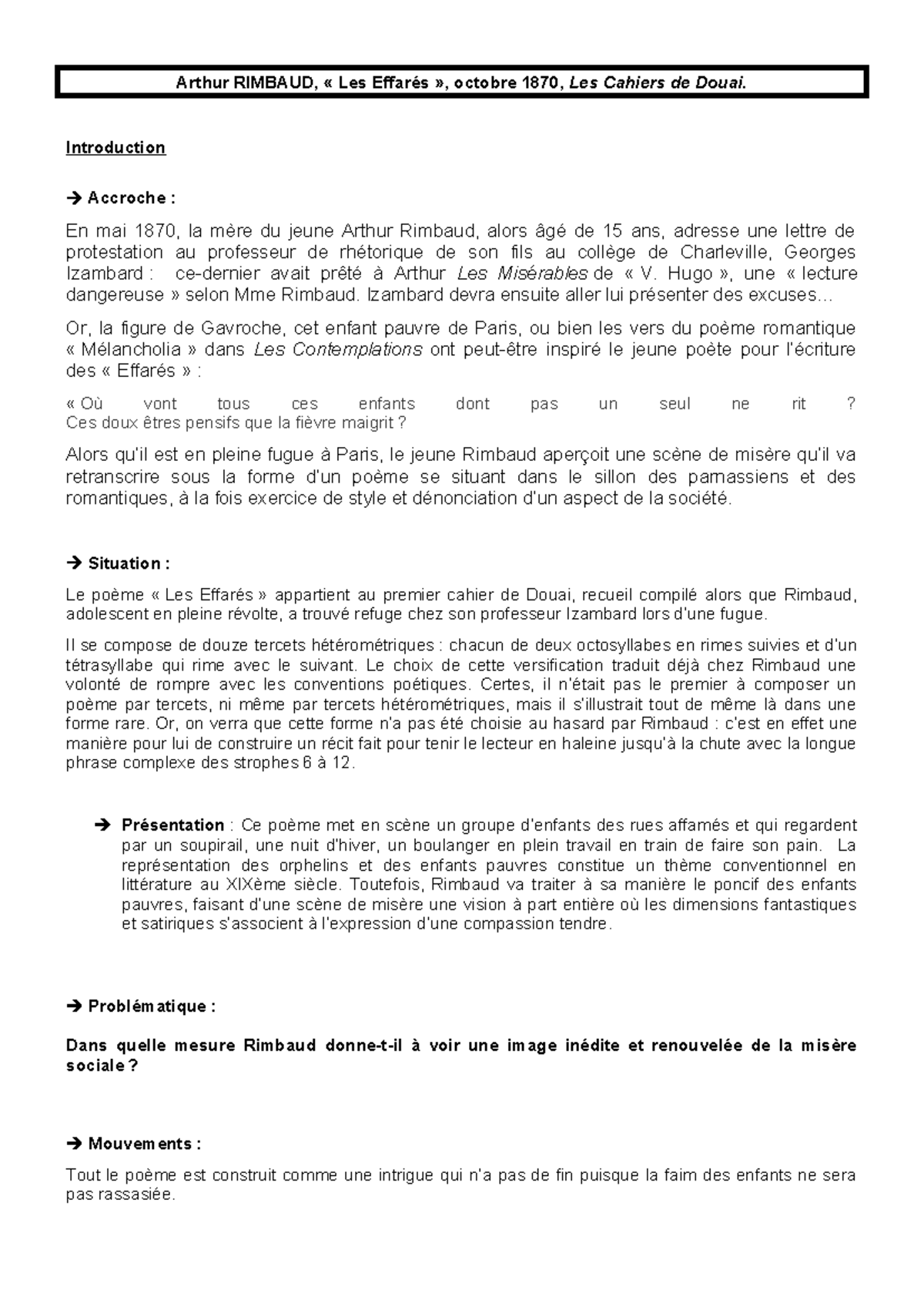 Texte 2- Arthur RIMBAUD, « Les Effarés », octobre 1870, Les Cahiers de ...