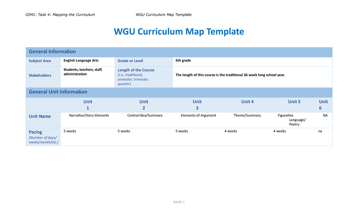 D183 task 4 passed - WGU Curriculum Map Template General Informa6on ...