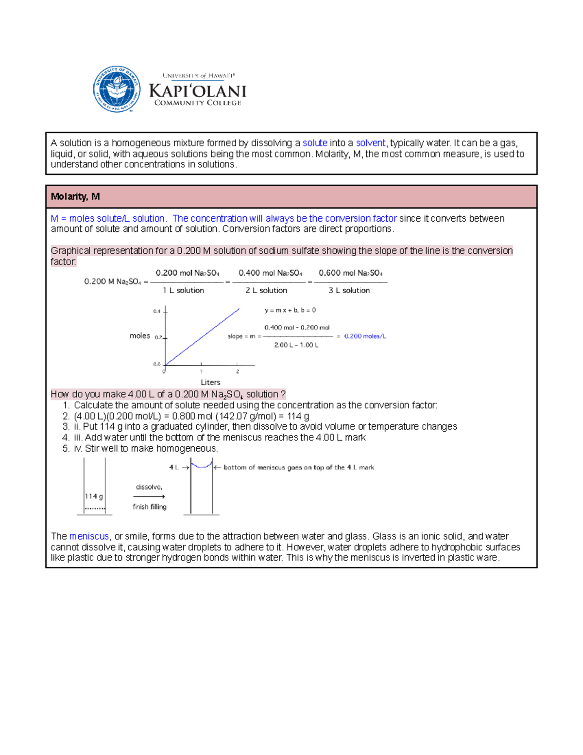 CH 17 - Stoichiometry - Lecture Notes - A solution is a homogeneous ...