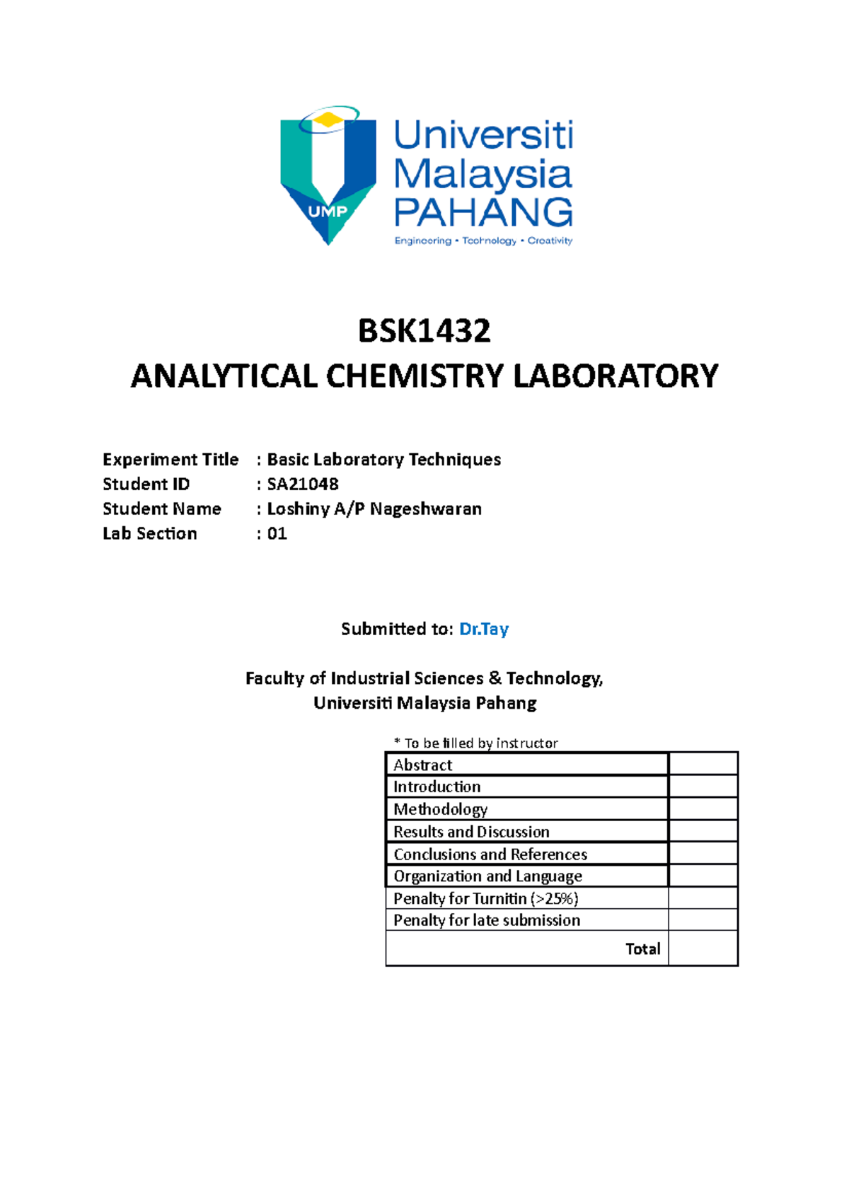Experiment 1 Analytical Chemistry - Studocu