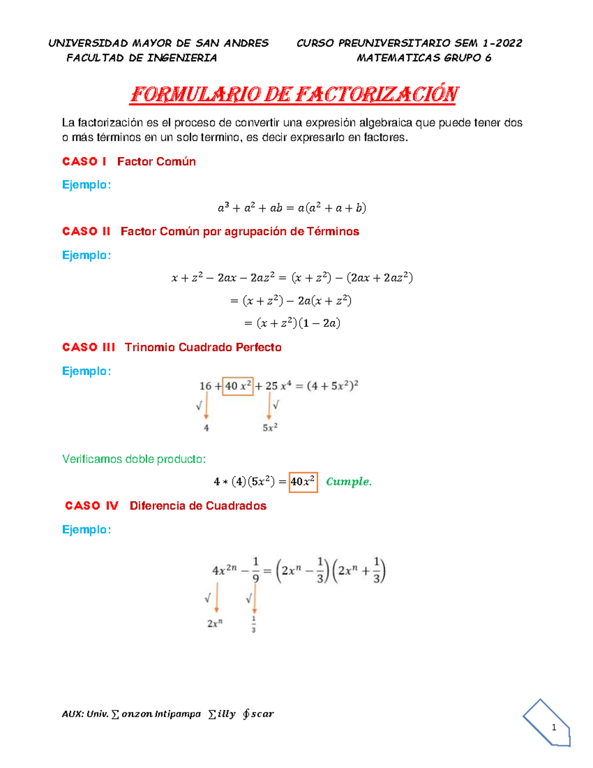 668421190 Formulario DE Factorizacion - FACULTAD DE INGENIERIA ...