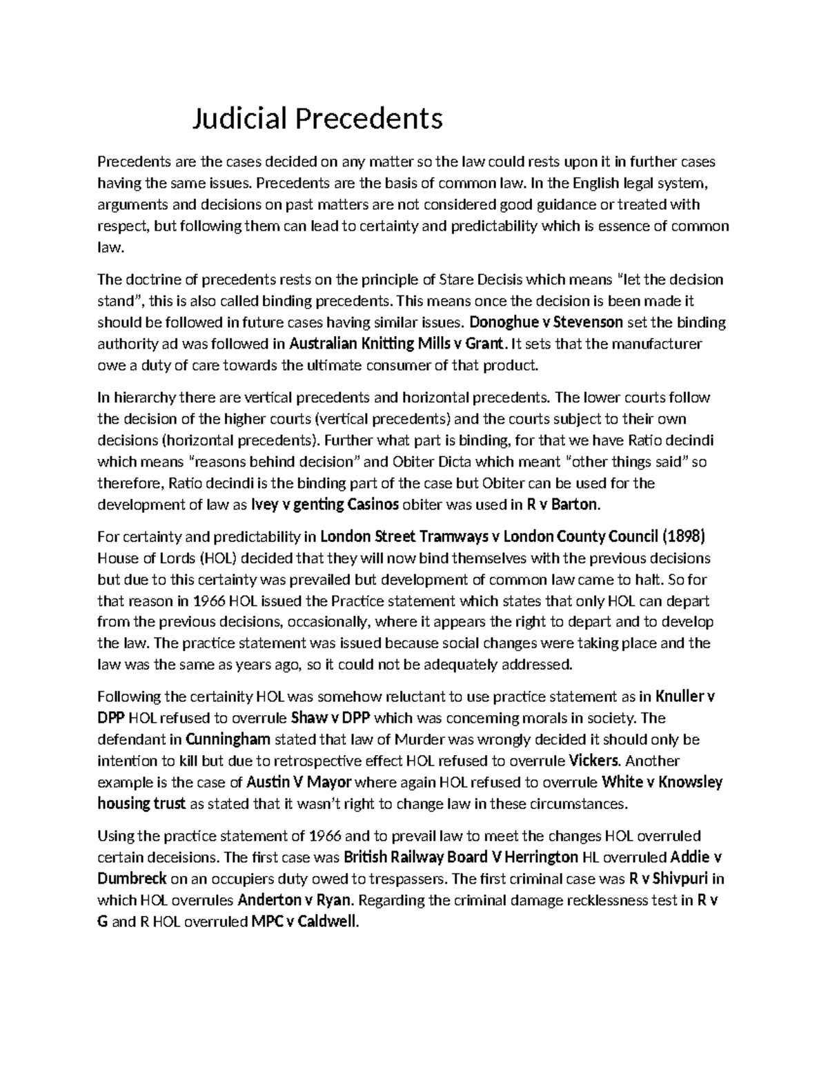 Judicial Precedents - Judicial Precedents Precedents are the cases ...