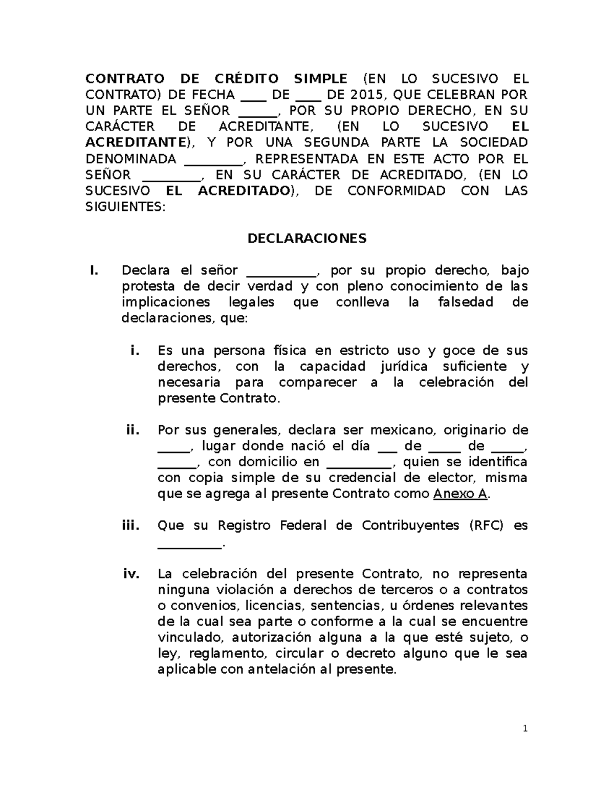 Contrato DE Crédito Simple PF PM - CONTRATO DE CRÉDITO SIMPLE (EN LO ...