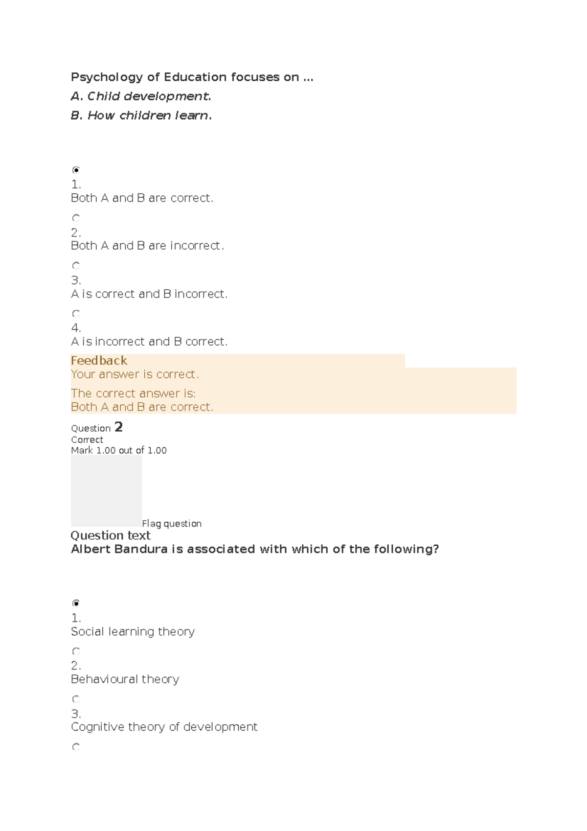 PED3701 – Assignment 2 Attempt 4 - Psychology of Education focuses on ... A. Child development ...