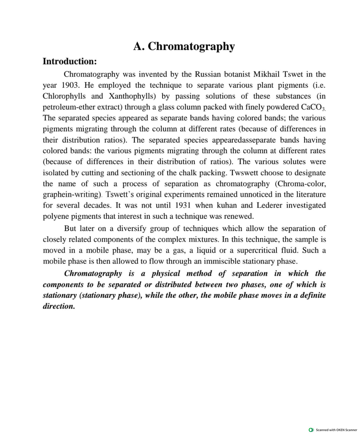 Chromatography Classification Of Chromatographic Methods Column