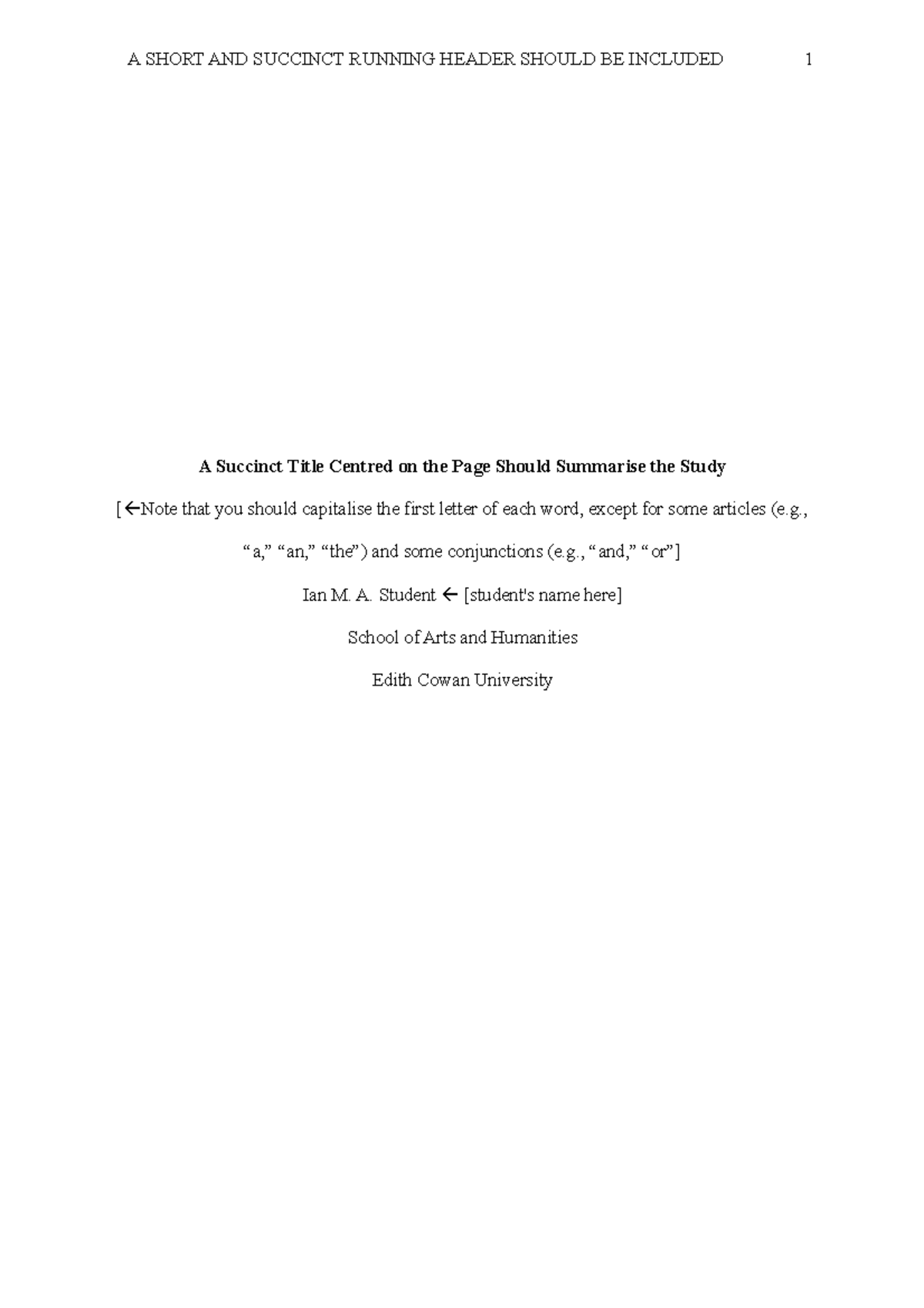 PSY1210 Lab Report Template 2022 - A Succinct Title Centred on the Page ...