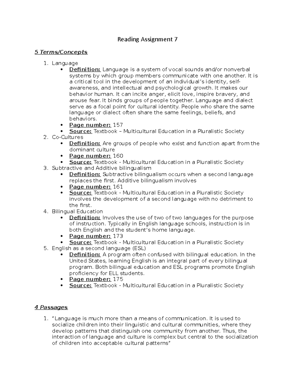 Reading Assignment 7 - Biol - Reading Assignment 7 5 Terms/Concepts ...