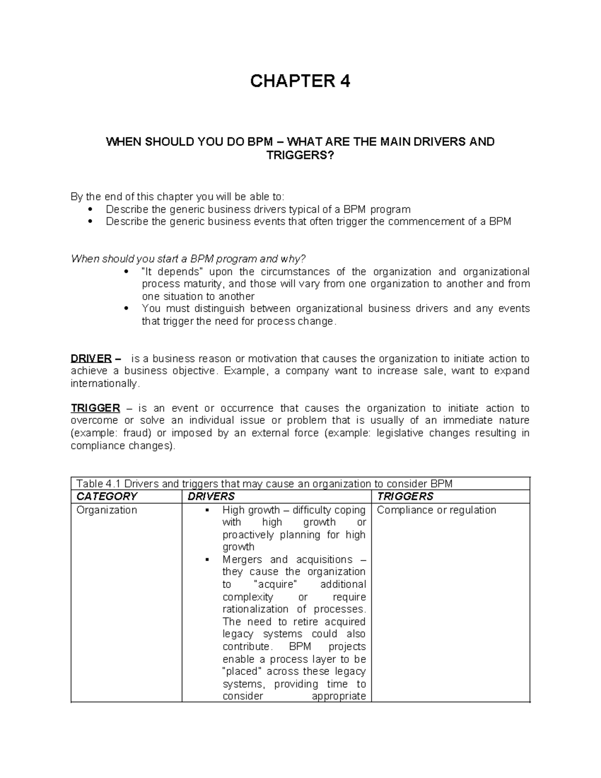 Chapter 4 BPM - CHAPTER 4 WHEN SHOULD YOU DO BPM – WHAT ARE THE MAIN DRIVERS AND TRIGGERS? By ...