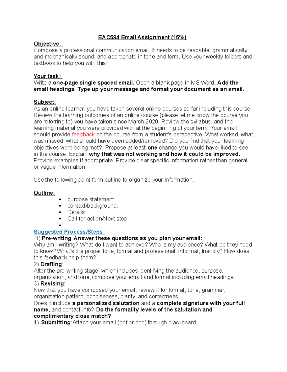EAC594 Email Assignment 2023 - It needs to be readable, grammatically ...