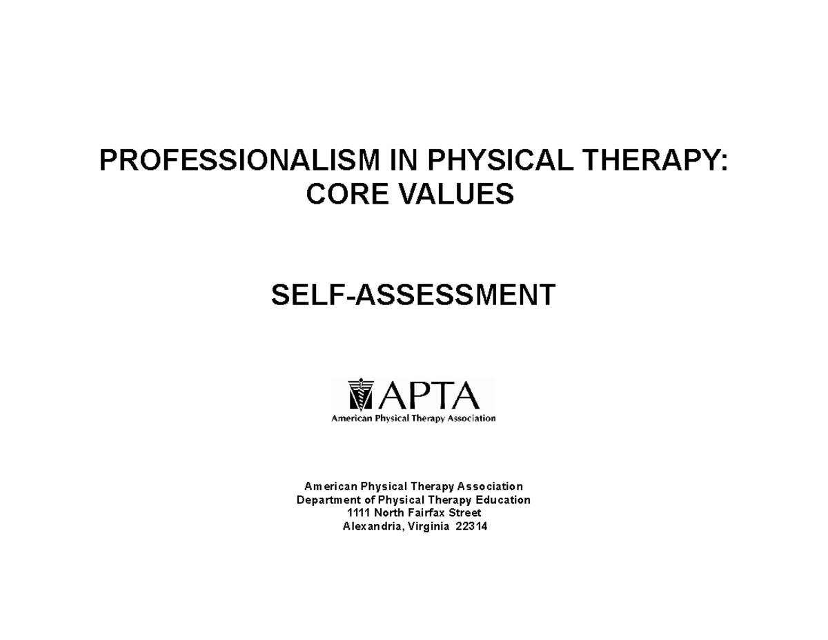 APTA Professionalism Core Values Self Assessment - PROFESSIONALISM IN ...