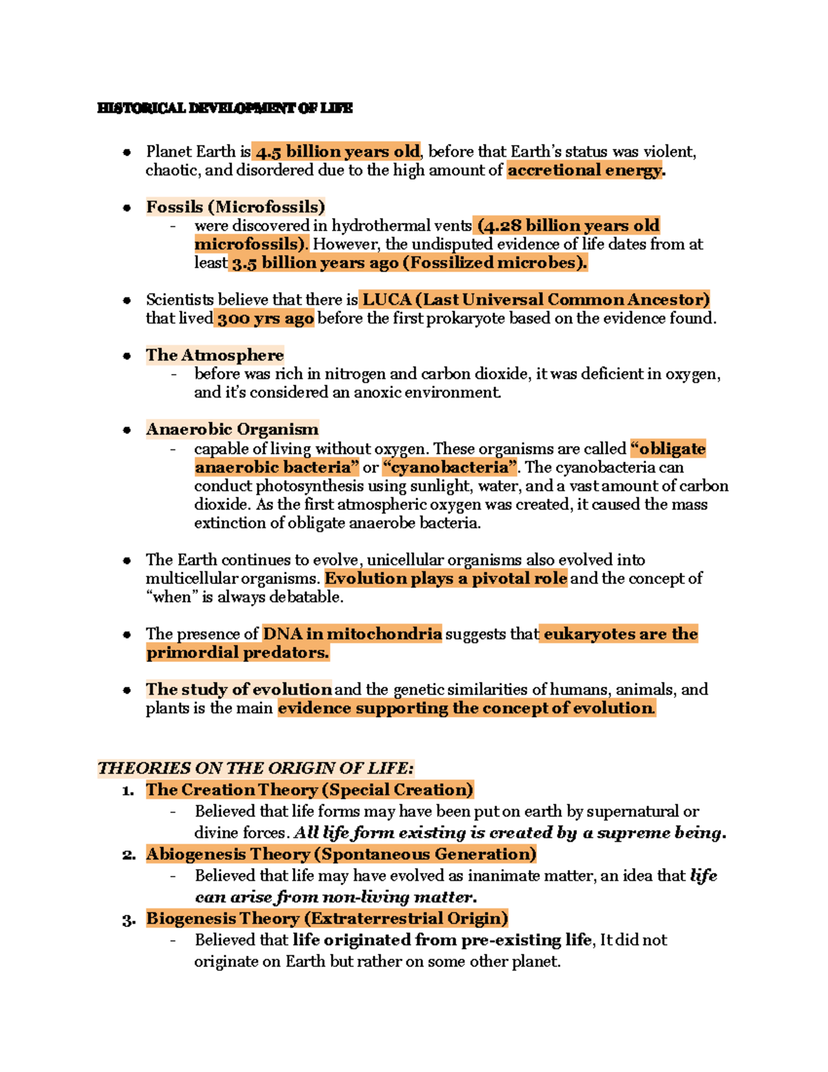 Earth Science - Historical Development of Life Theories on the Origin ...