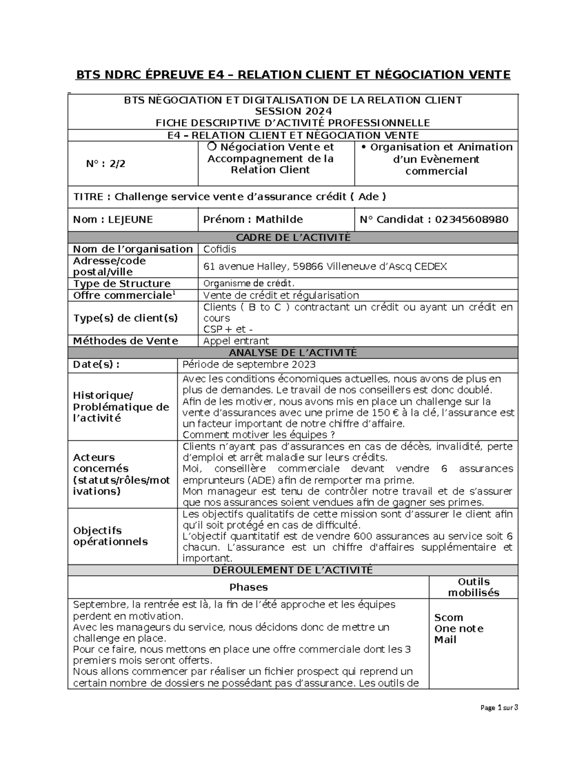 Fiche e4 anim 2401 corrigée (002) - DOC UMEN T D E TR A VA IL BTS NDRC ÉPREUVE E4 – RELATION ...
