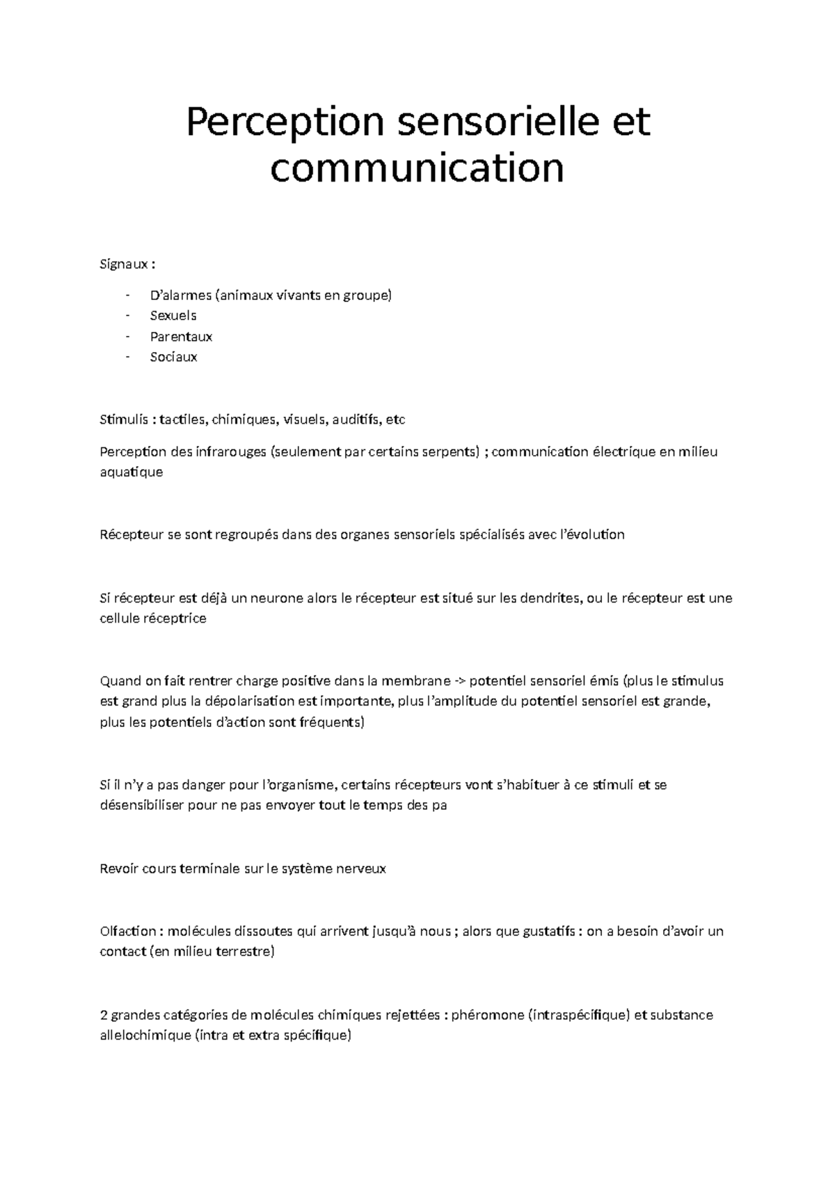 Perception sensorielle et communication - Perception sensorielle et ...