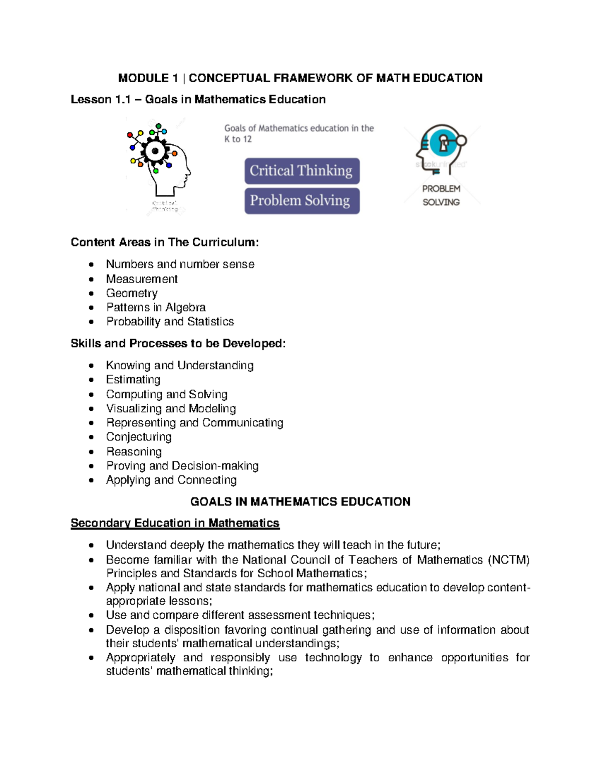 M116 Principles and Strategies in Teaching Mathematics - MODULE 1 ...