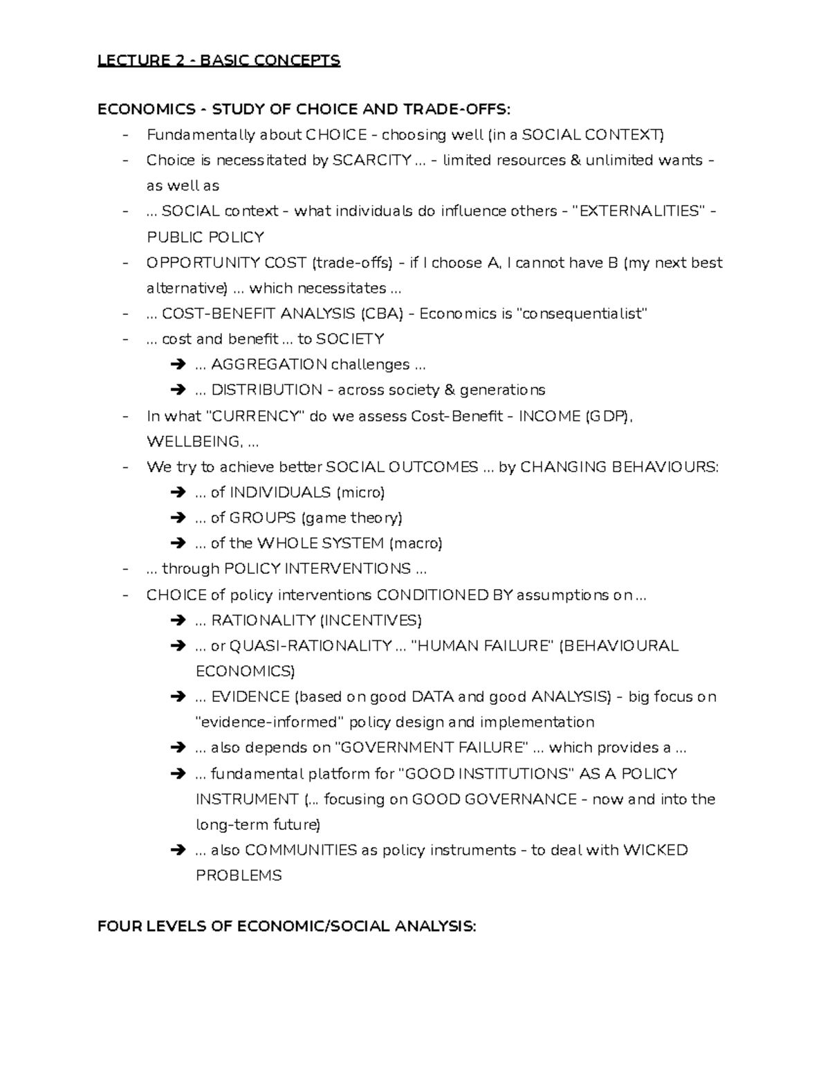 Lecture 2 - Basic Concepts - ECONOMICS - STUDY OF CHOICE AND TRADE-OFFS: Fundamentally about ...