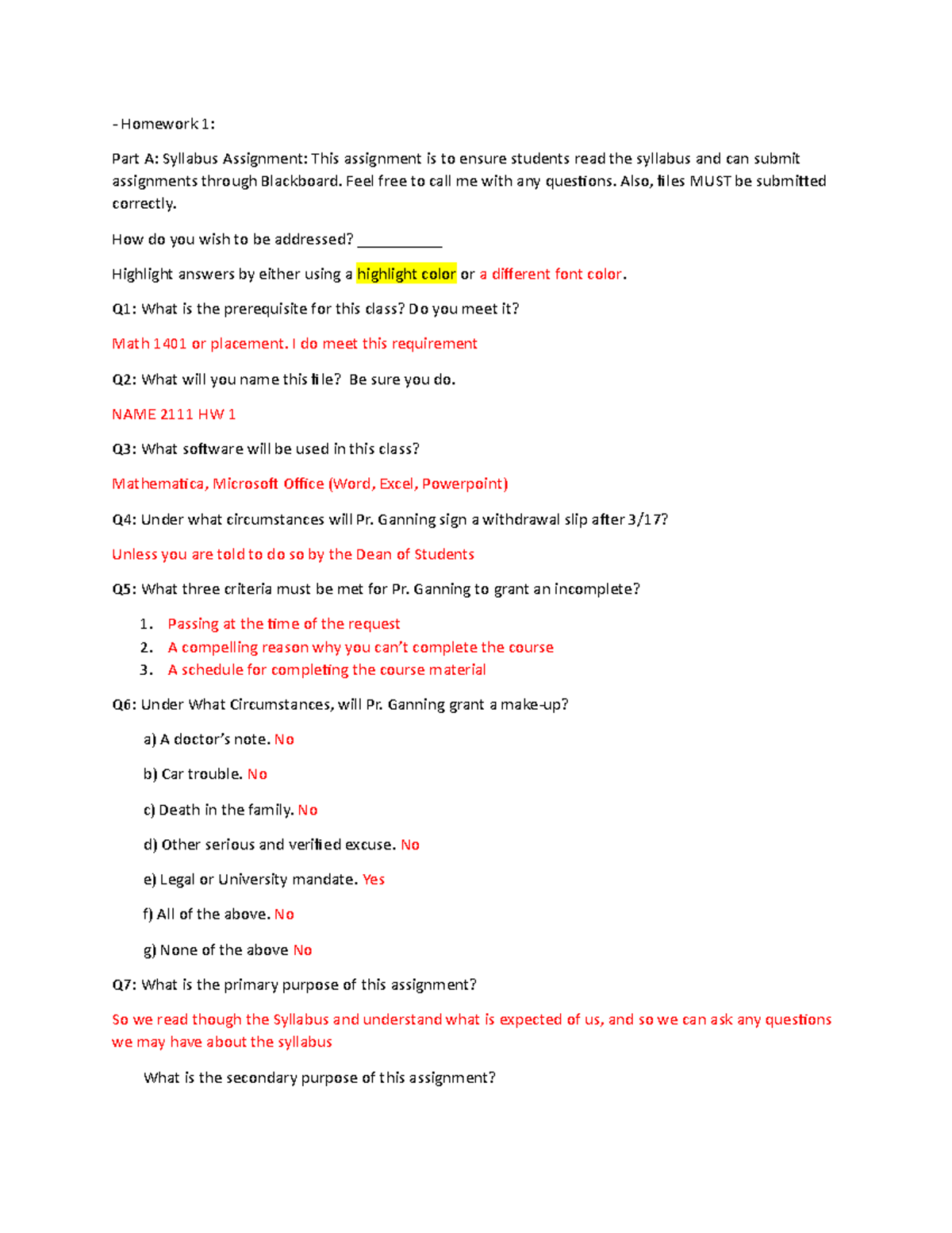 2111 HW 1 - Professor Ganning's HW - Homework 1: Part A: Syllabus ...